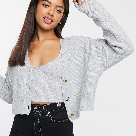 Bershka | Sweaters | Bershka Gray Cropped Cardigan Sweater Relaxed Fit ...